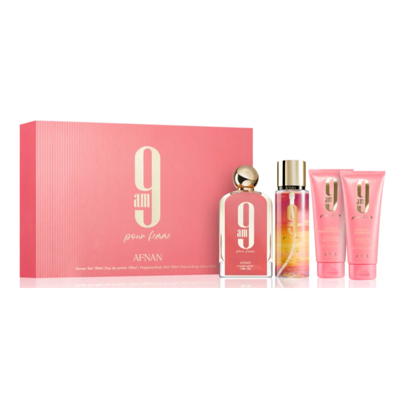 Set Afnan 9 am pour Femme EDP 100 ml + SG 100 ml + BL 100 ml + Body Mi – Cosmetic Wholesale